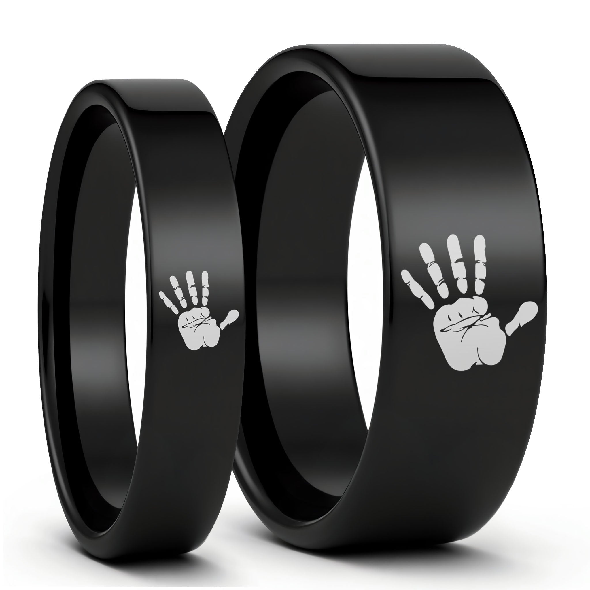 Custom Handprint Black Tungsten Couple's Matching Ring Set | Vansweden ...
