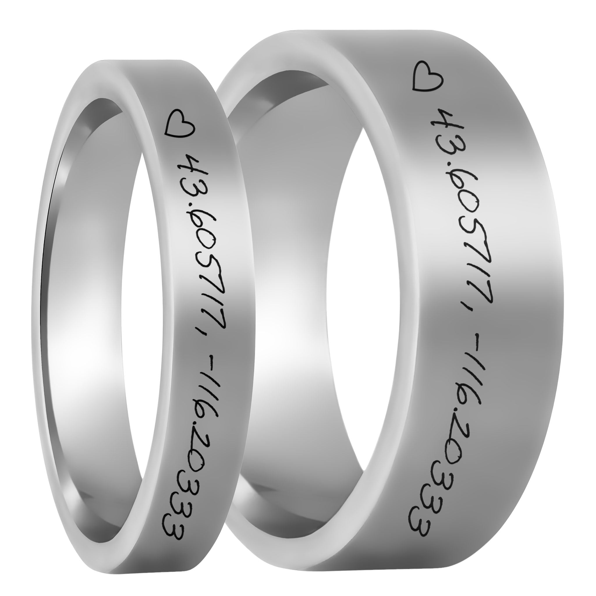 Custom Handwritten Coordinates Tungsten Couple's Matching Ring Set ...