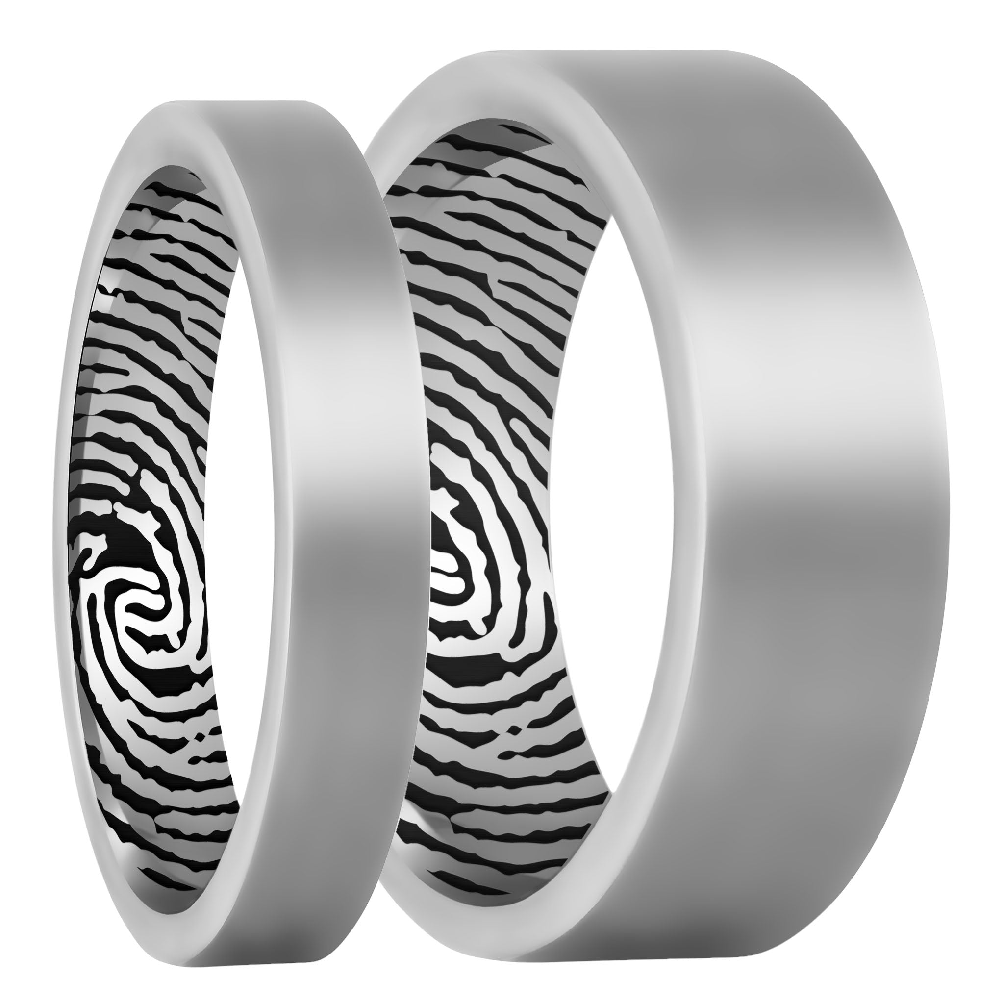 Custom Inside Fingerprint Tungsten Couple's Matching Ring Set ...
