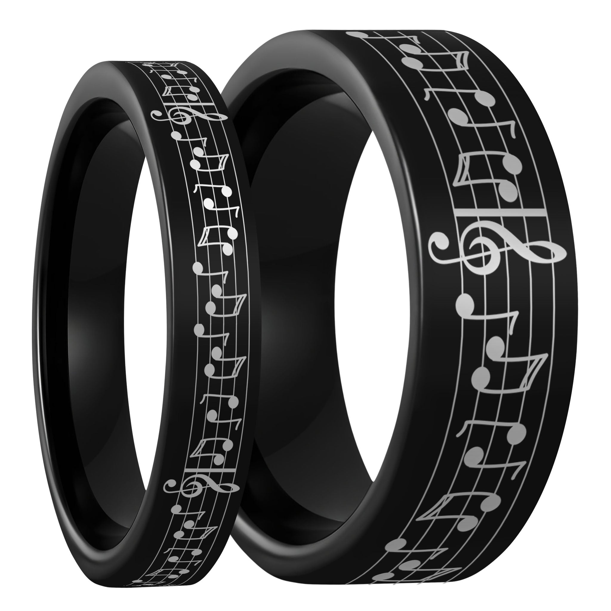 Custom Song Music Notes Black Tungsten Couple's Matching Ring Set ...