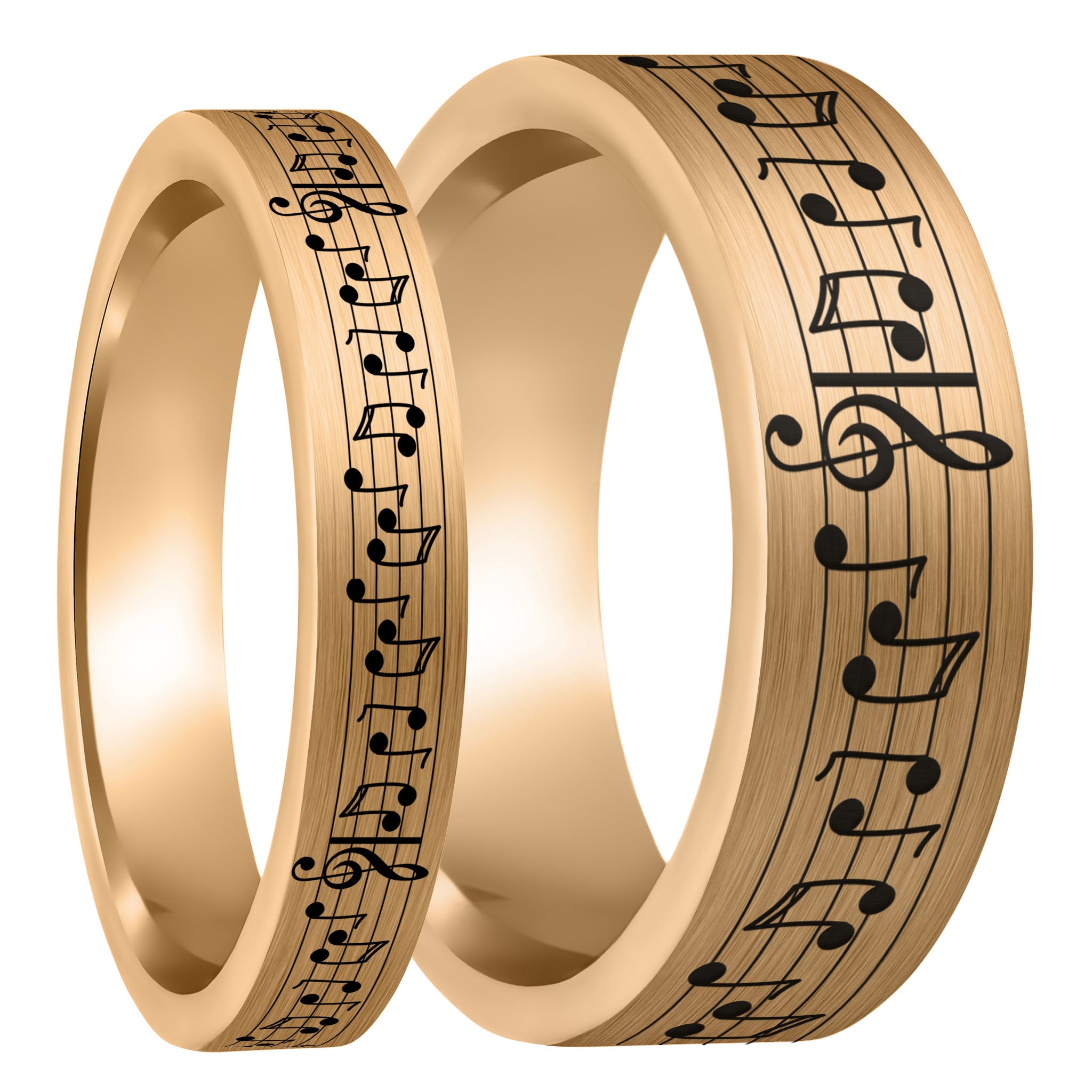 Custom Song Music Notes Brushed Rose Gold Tungsten Couple's Matching ...