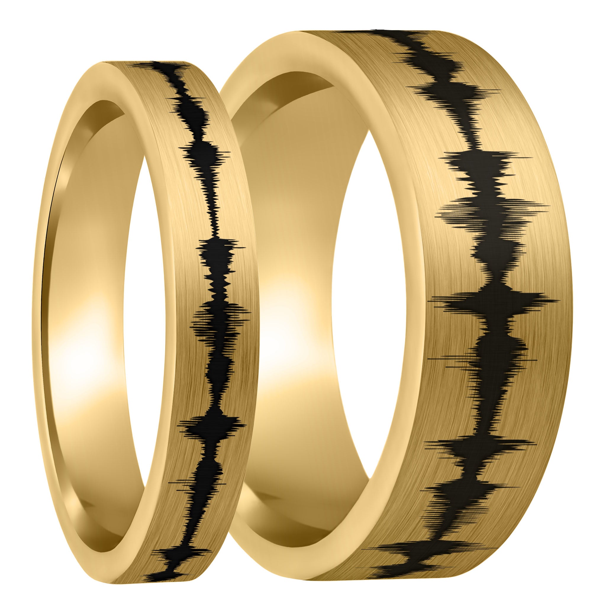 Custom Soundwave Brushed Gold Tungsten Couple's Matching Ring Set ...