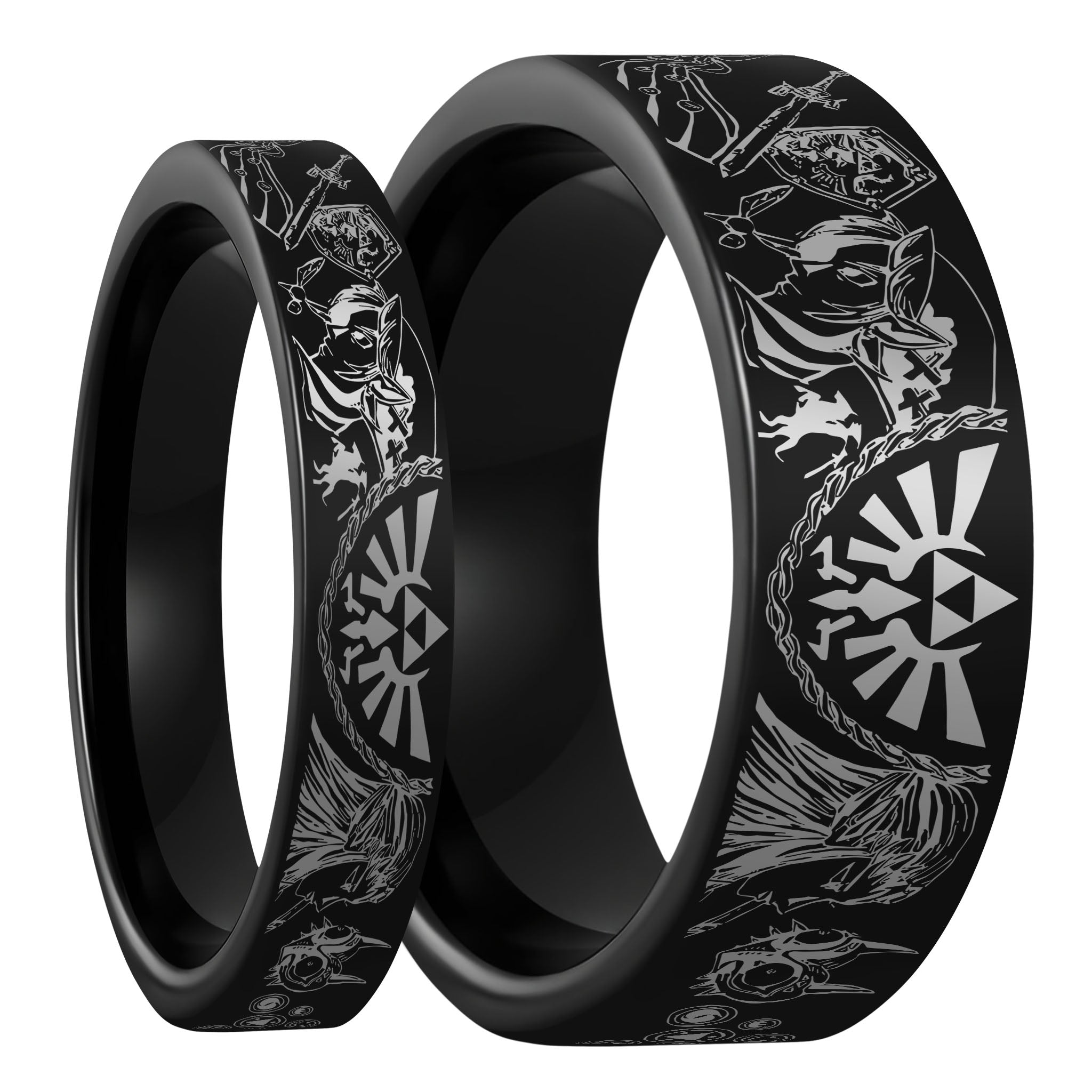 Legend of Zelda Black Tungsten Couple's Matching Ring Set