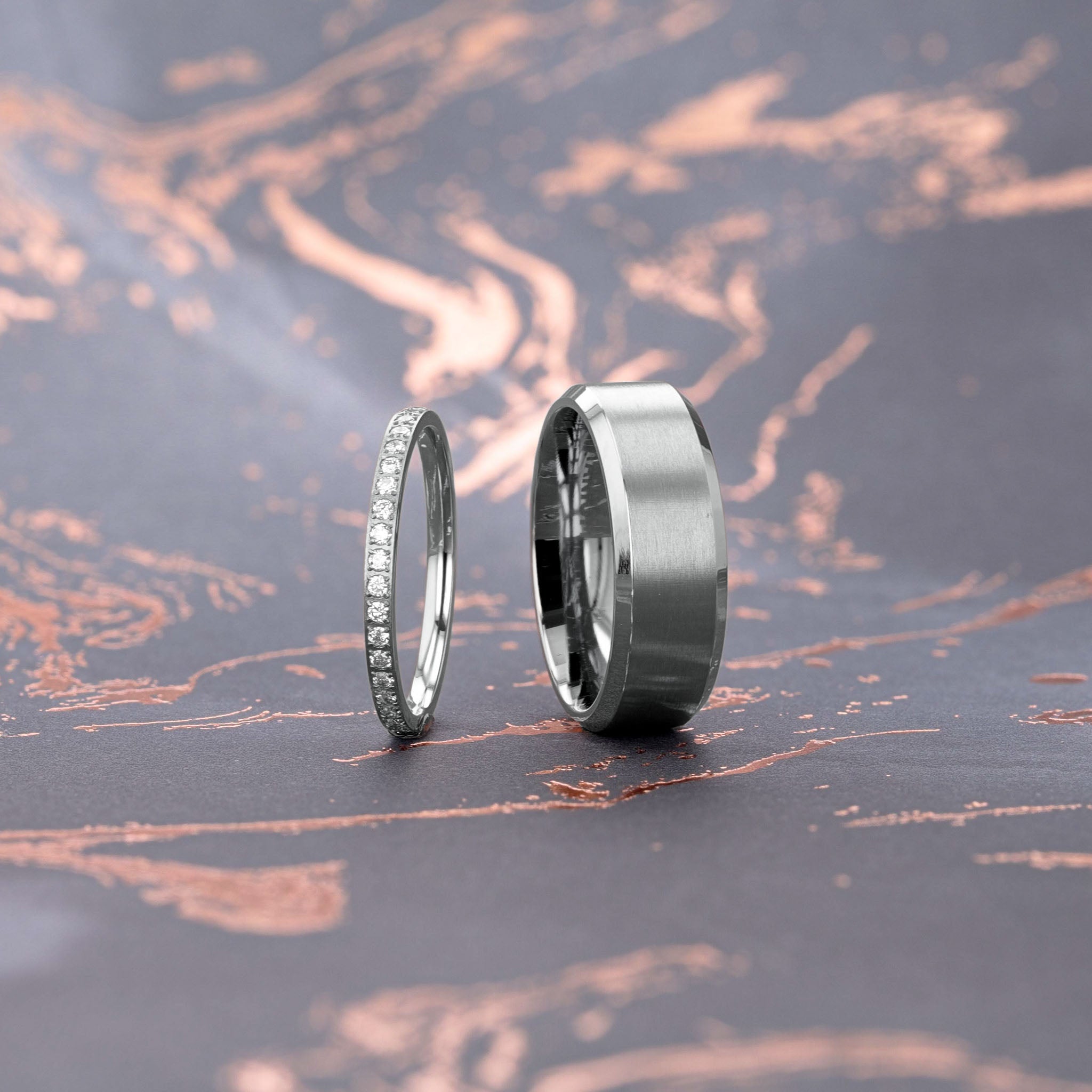 Diamond & Titanium Couple's Ring Set | Vansweden Jewelers