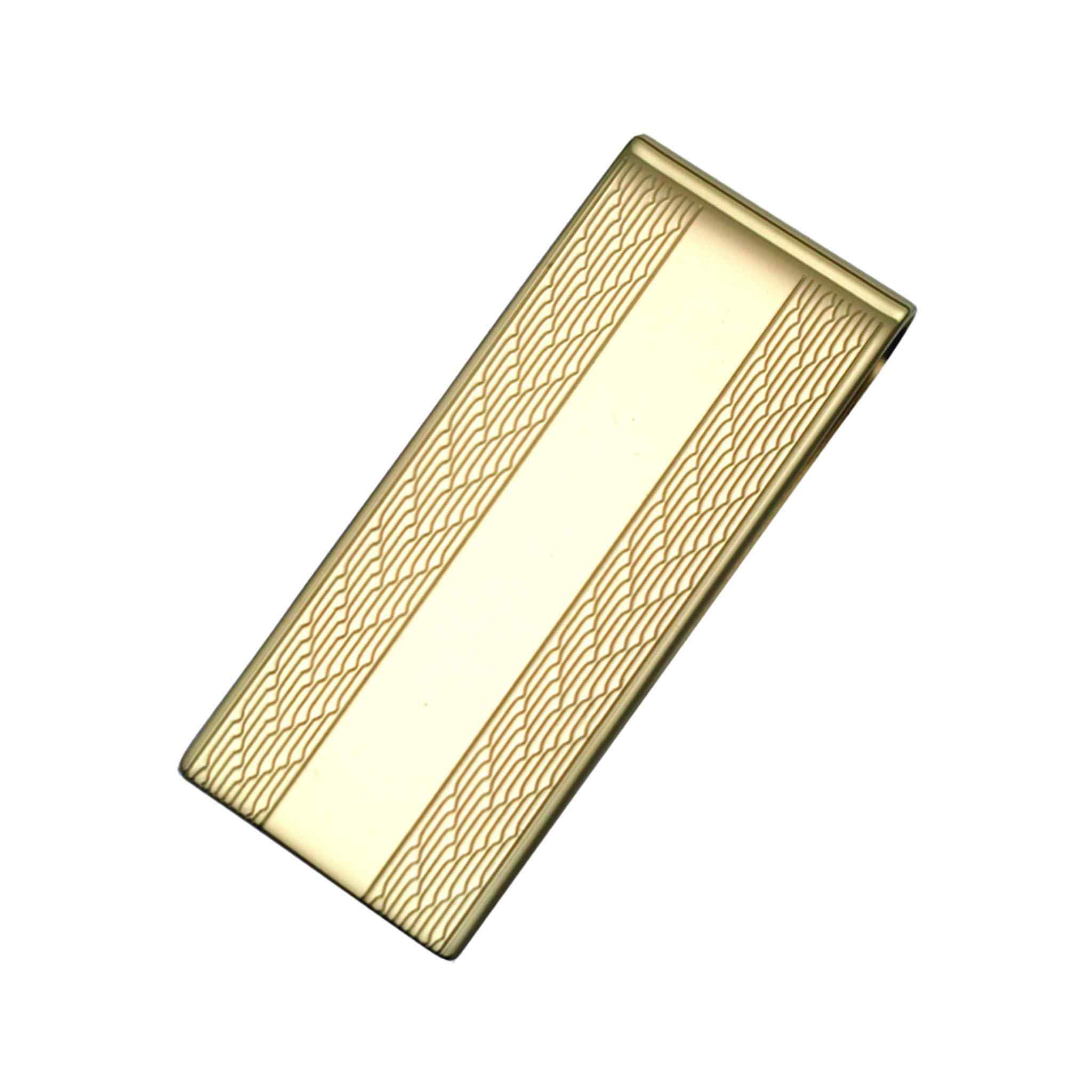 14k Yellow Gold Etched Herringbone 3/4" Money Clip | Vansweden Jewelers