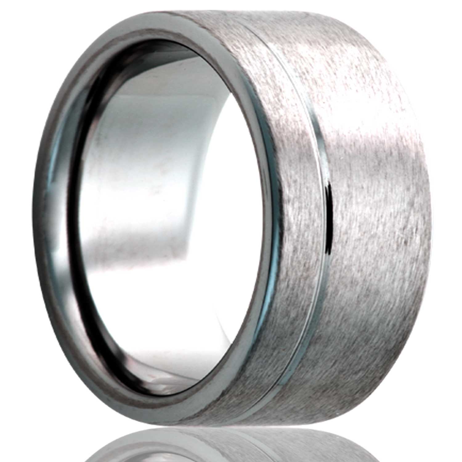 Satin Finish Grooved Cobalt Wedding Band with Polished Edges