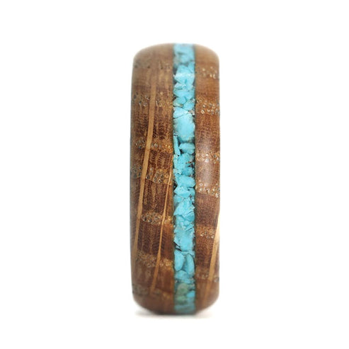 Turquoise Stone Inlaid Couple's Wood Ring Set