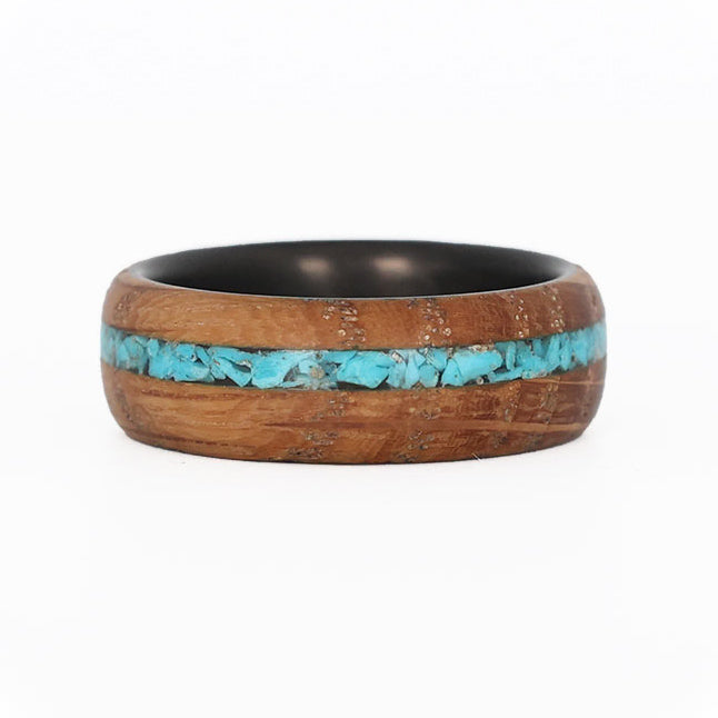 Turquoise Stone Inlaid Couple's Wood Ring Set