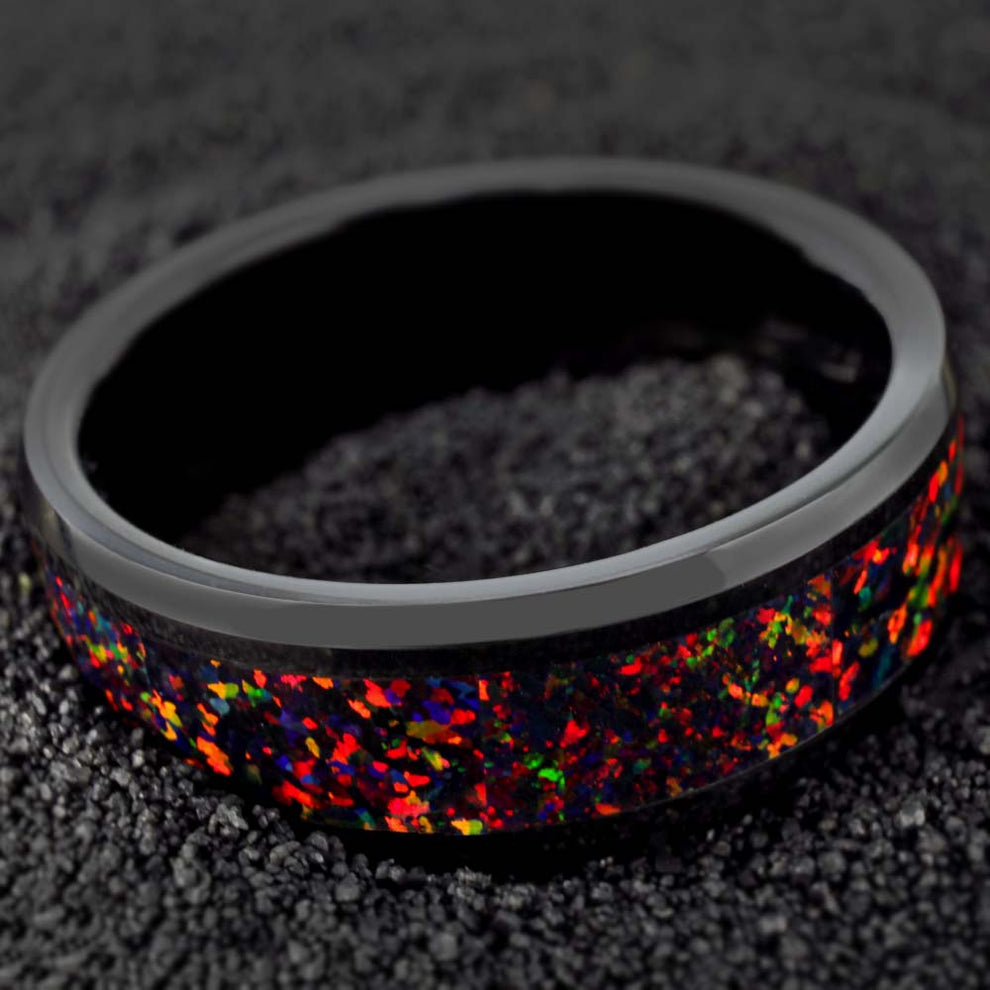Black Ceramic Men's Wedding Band with Black Opal Inlay | Vansweden Jewelers