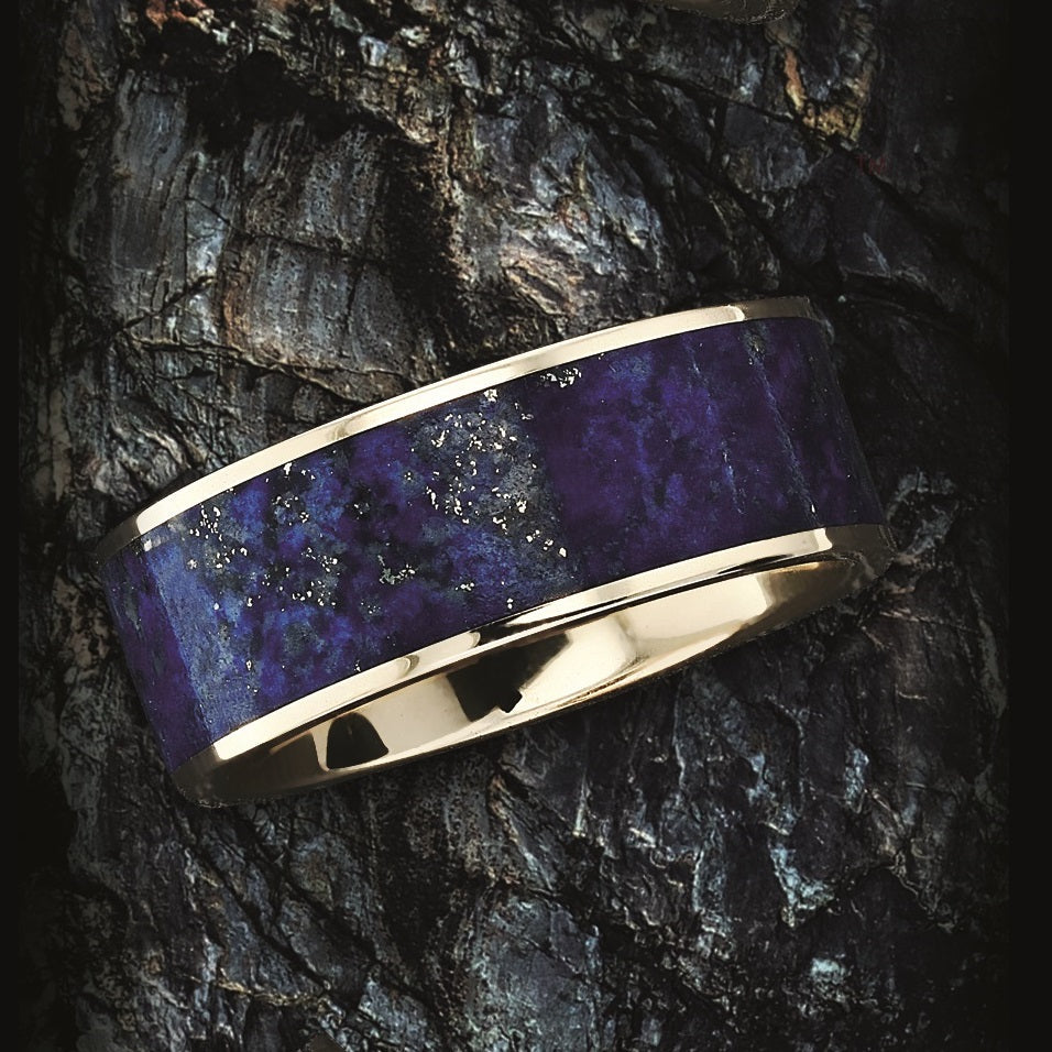 Blue Lapis Lazuli Inlay Yellow Gold Men's Ring