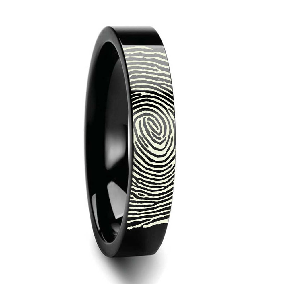 Custom Fingerprint Engraved Black Tungsten Couple's Matching Ring Set