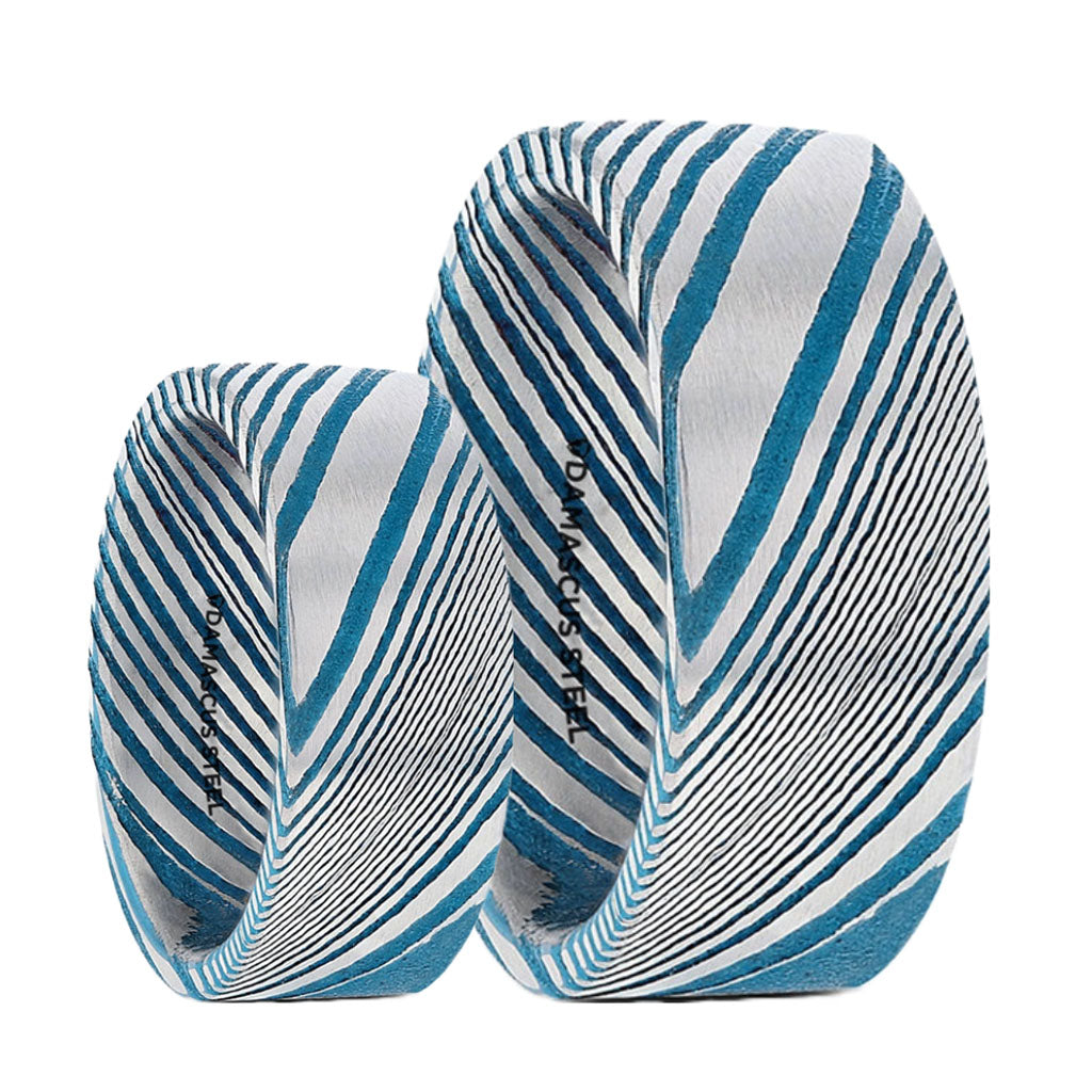 Flat Blue Damascus Steel Couple's Matching Ring Set | Vansweden Jewelers