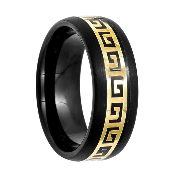Greek Key Black Tungsten Men's Ring | Vansweden Jewelers