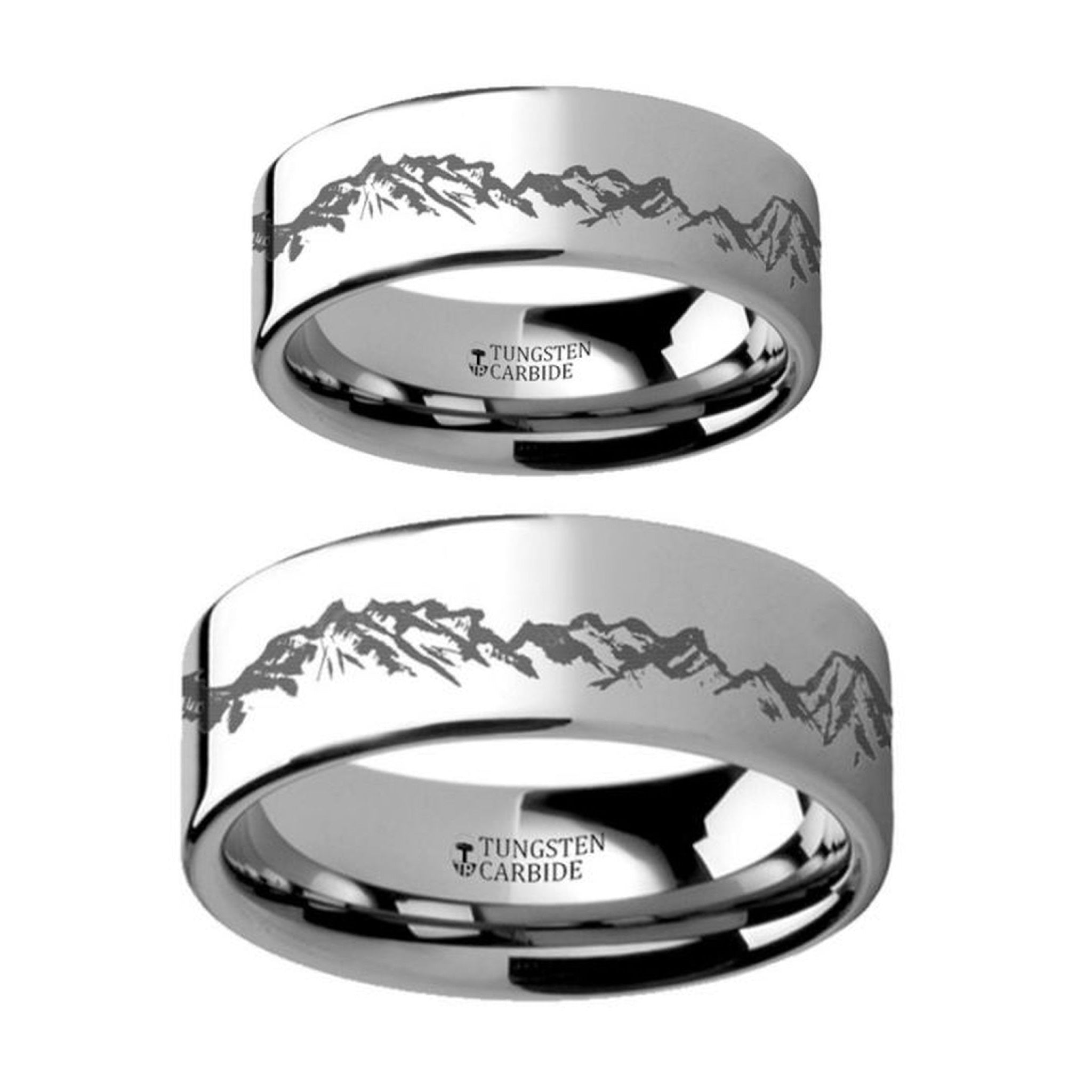 Mountain Range Tungsten Couple's Matching Ring Set