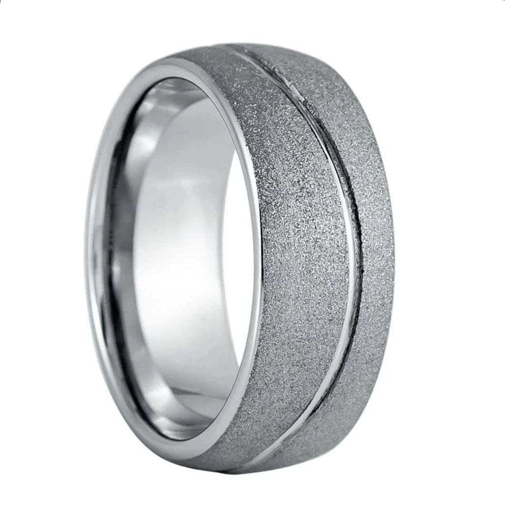 Sparkling Silver Curved Loop Inlay Silver Tungsten Men's Wedding Band ...