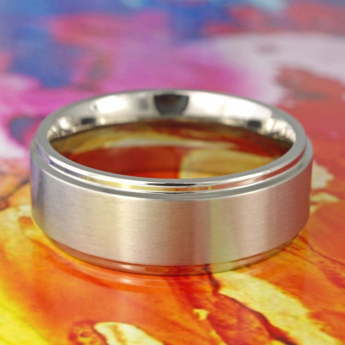 Titanium Couple's Wedding Ring Set with Stepped Edges | Vansweden Jewelers