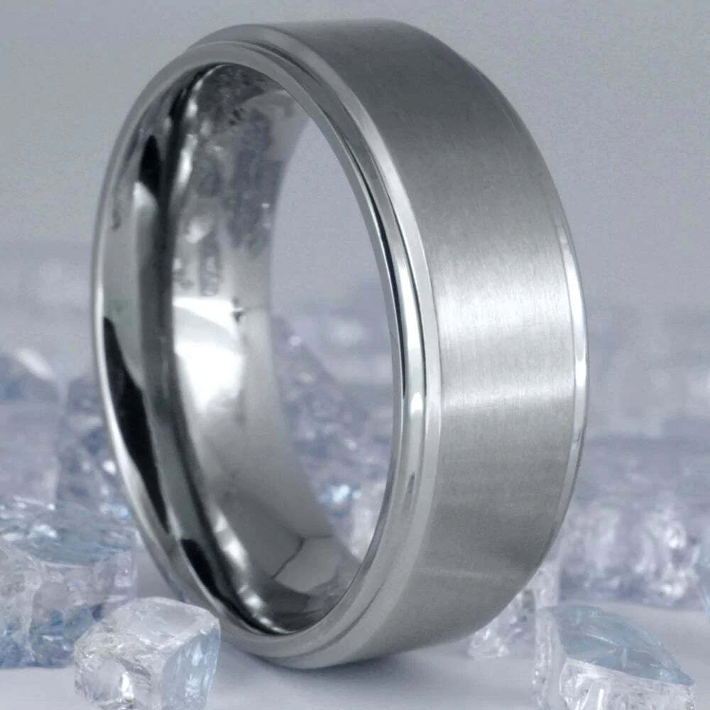 Titanium Couple's Wedding Ring Set with Stepped Edges | Vansweden Jewelers