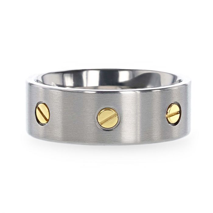 Titanium Men's Ring with Revolving Gold Screws